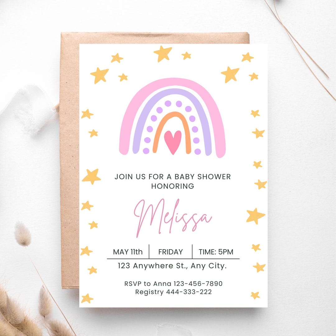 Rainbow Shower Editable Invitation, Rainbow Baby Shower Invite, Baby ...
