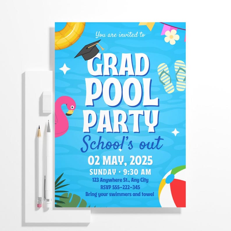 Graduation Pool Party Invitation Template, Class of 2024 (canva ...