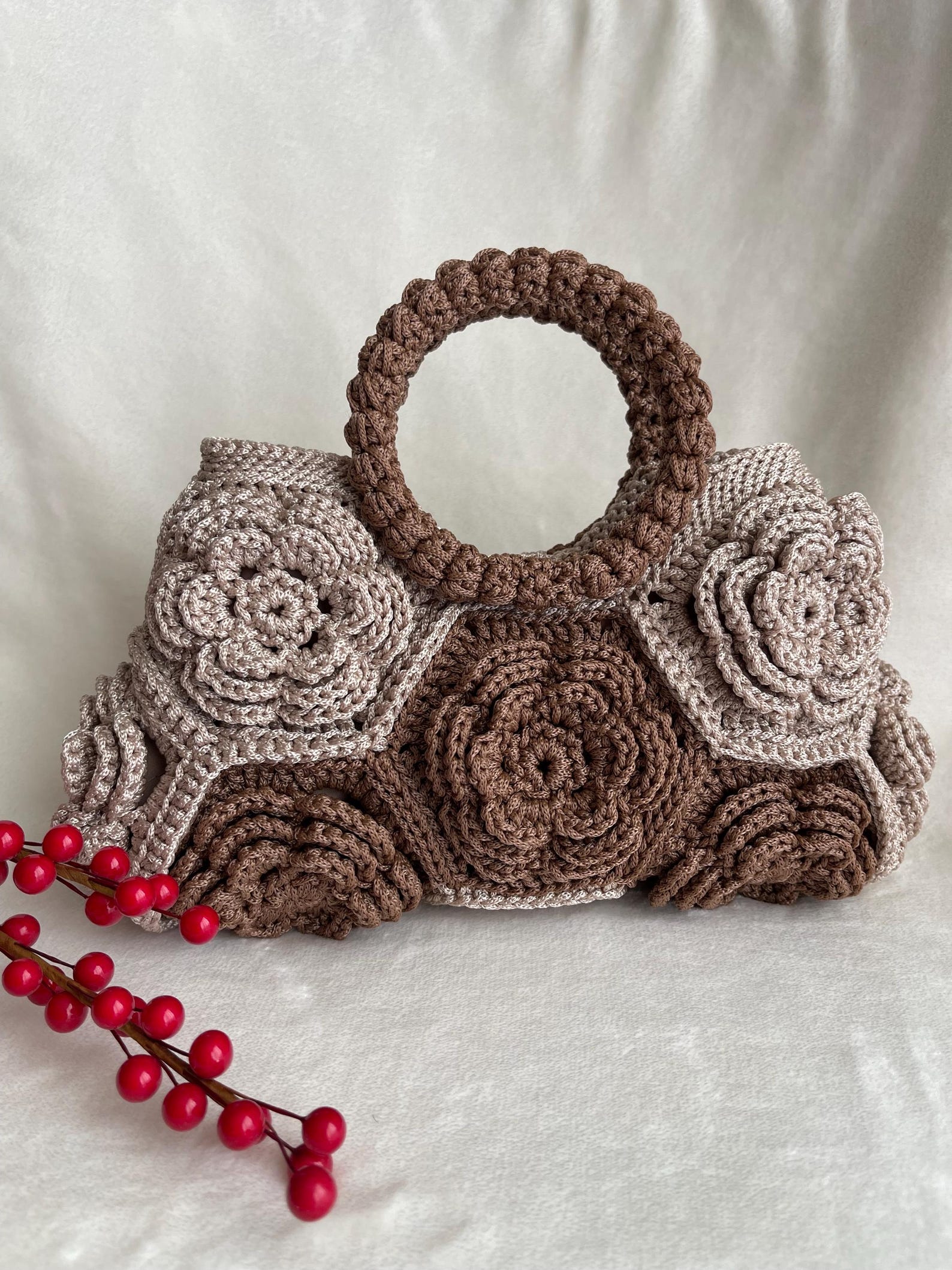 Handmade Rose Crochet Bag/brown-latte Rose Bag/women Bag/purse/luxury ...