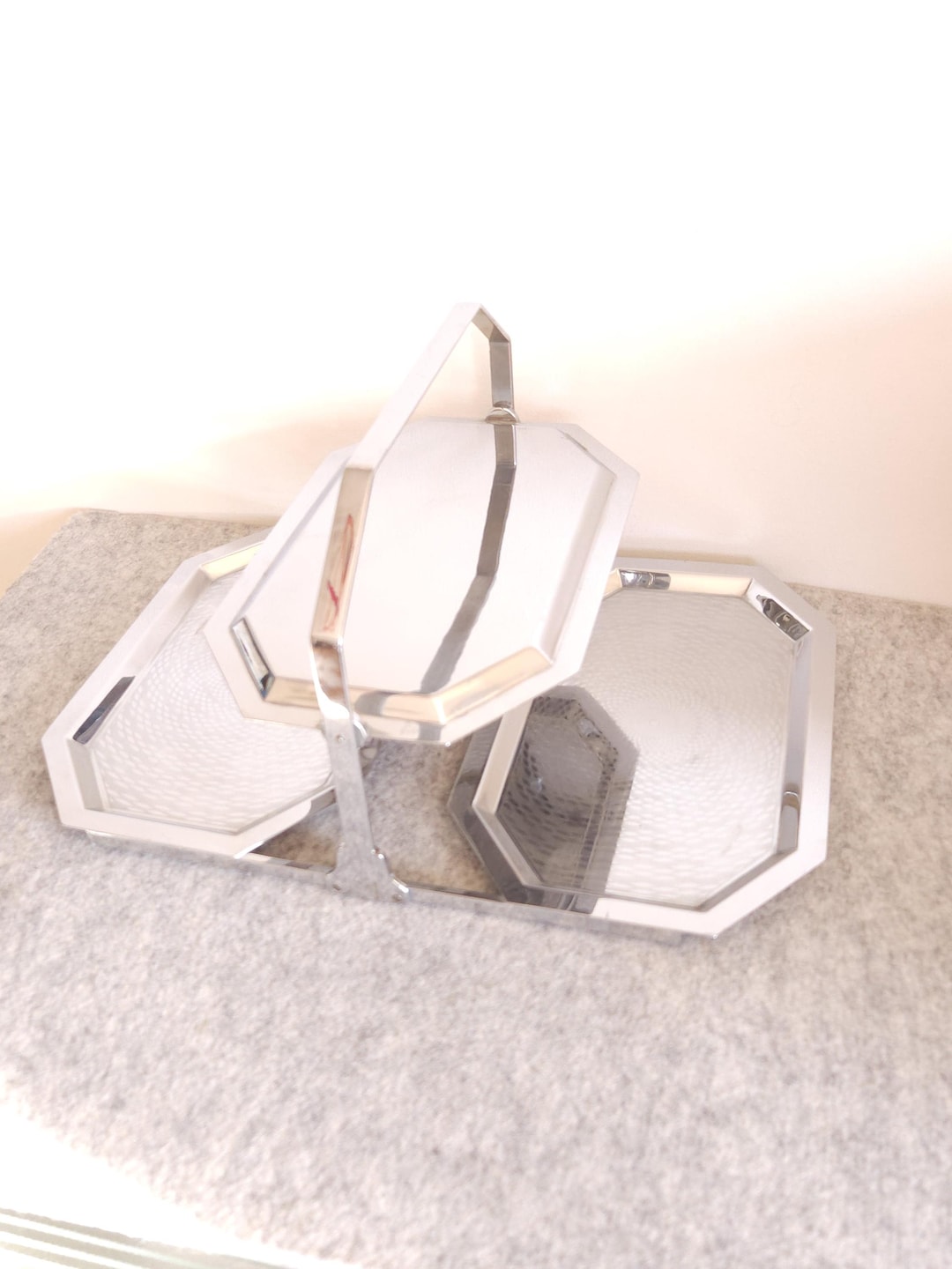 MCM Art Deco Chase Folding 3 Level Serving Trays Vintage MCM Chromed ...