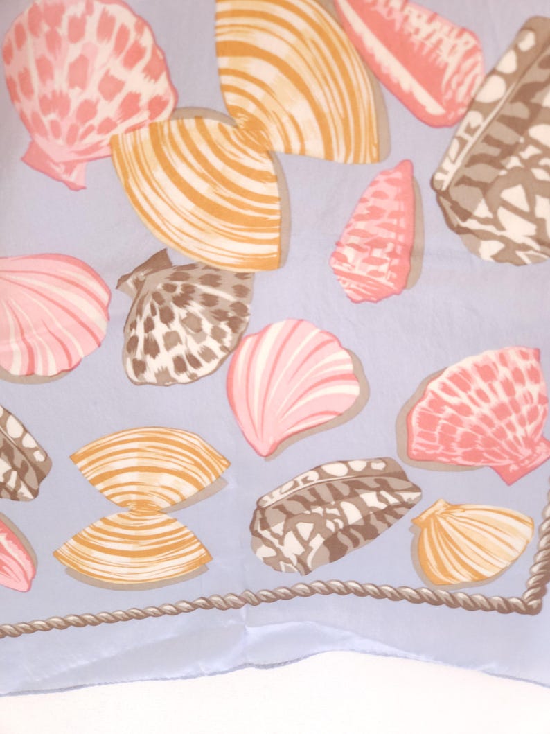 MCM ECHO 70's Silk Scarf Blue and Shells Large 29" Square - Etsy