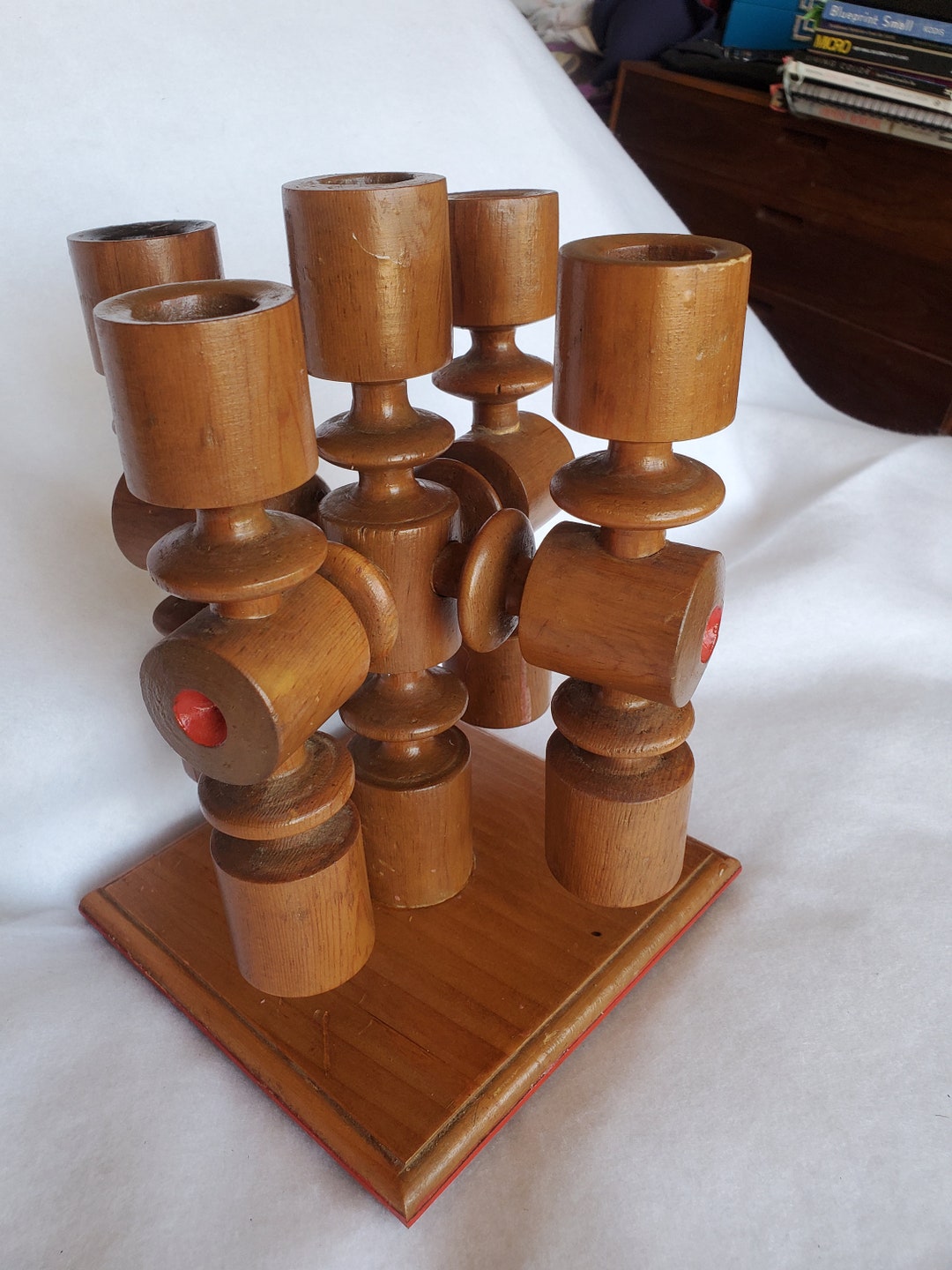 MCM Candle Holder Brutalist Wood - Etsy