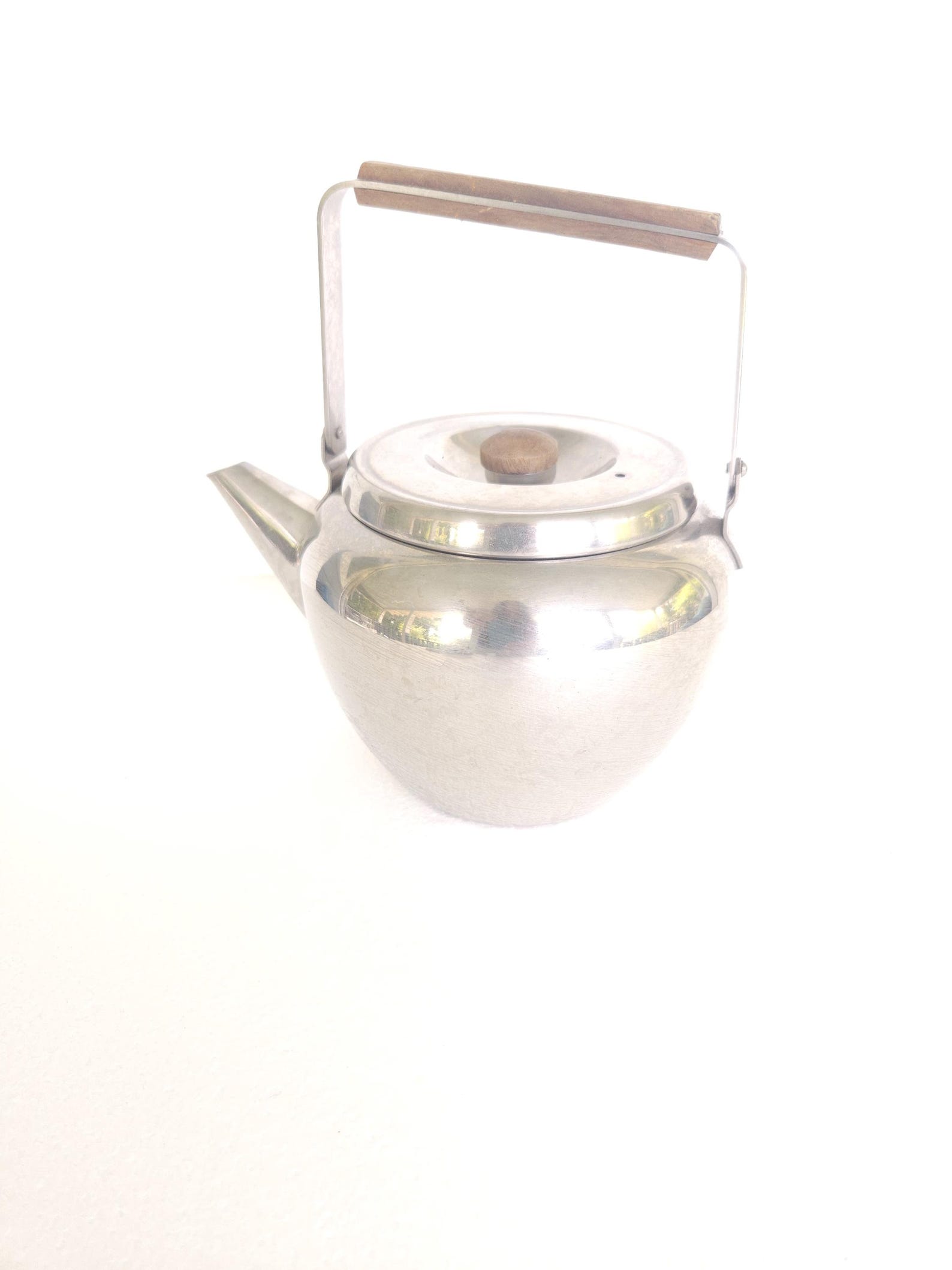 Vintage MCM Teapot Metal Wood Handle Great Vintage Condition - Etsy