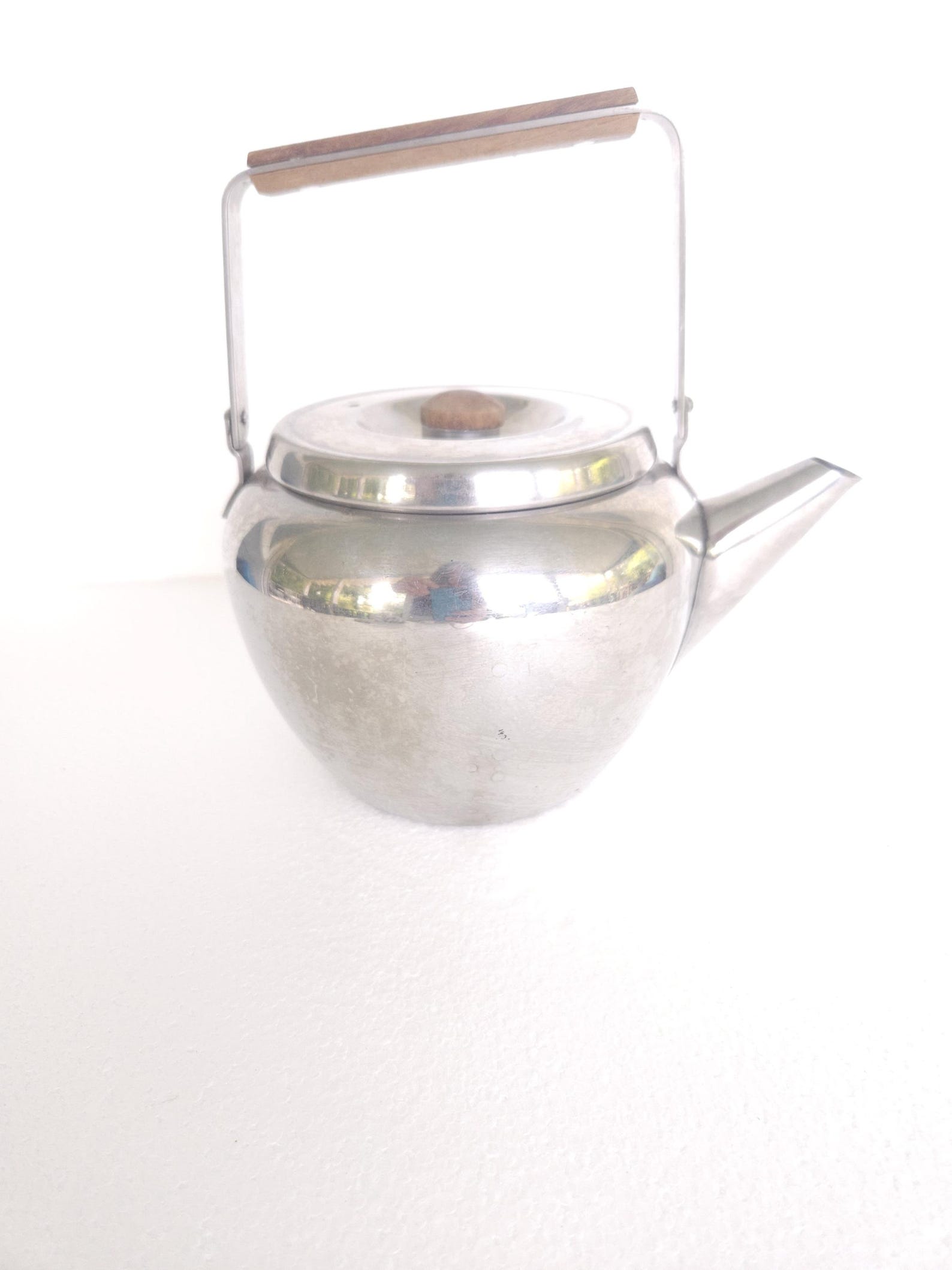Vintage MCM Teapot Metal Wood Handle Great Vintage Condition - Etsy