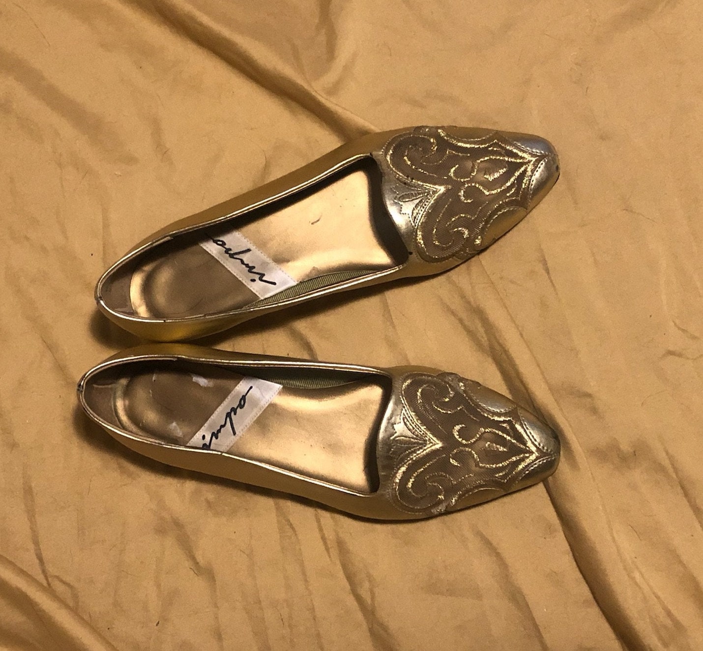 Gold Pointed Toe Flats With Mesh Cutout - Etsy