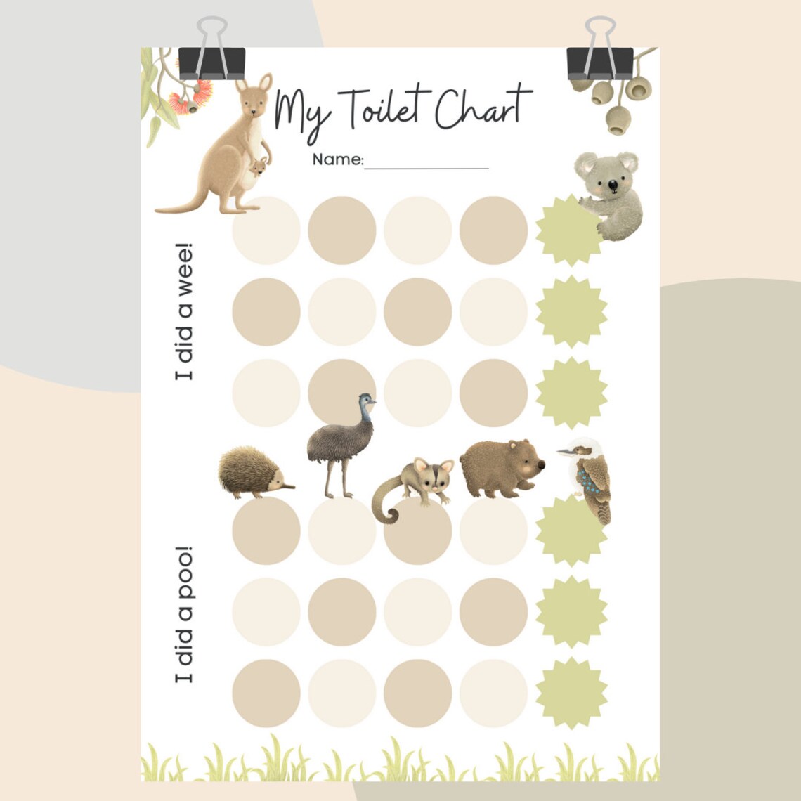 Toilet Chart Printable Aussie Animals | Potty Training Chart | Chore ...