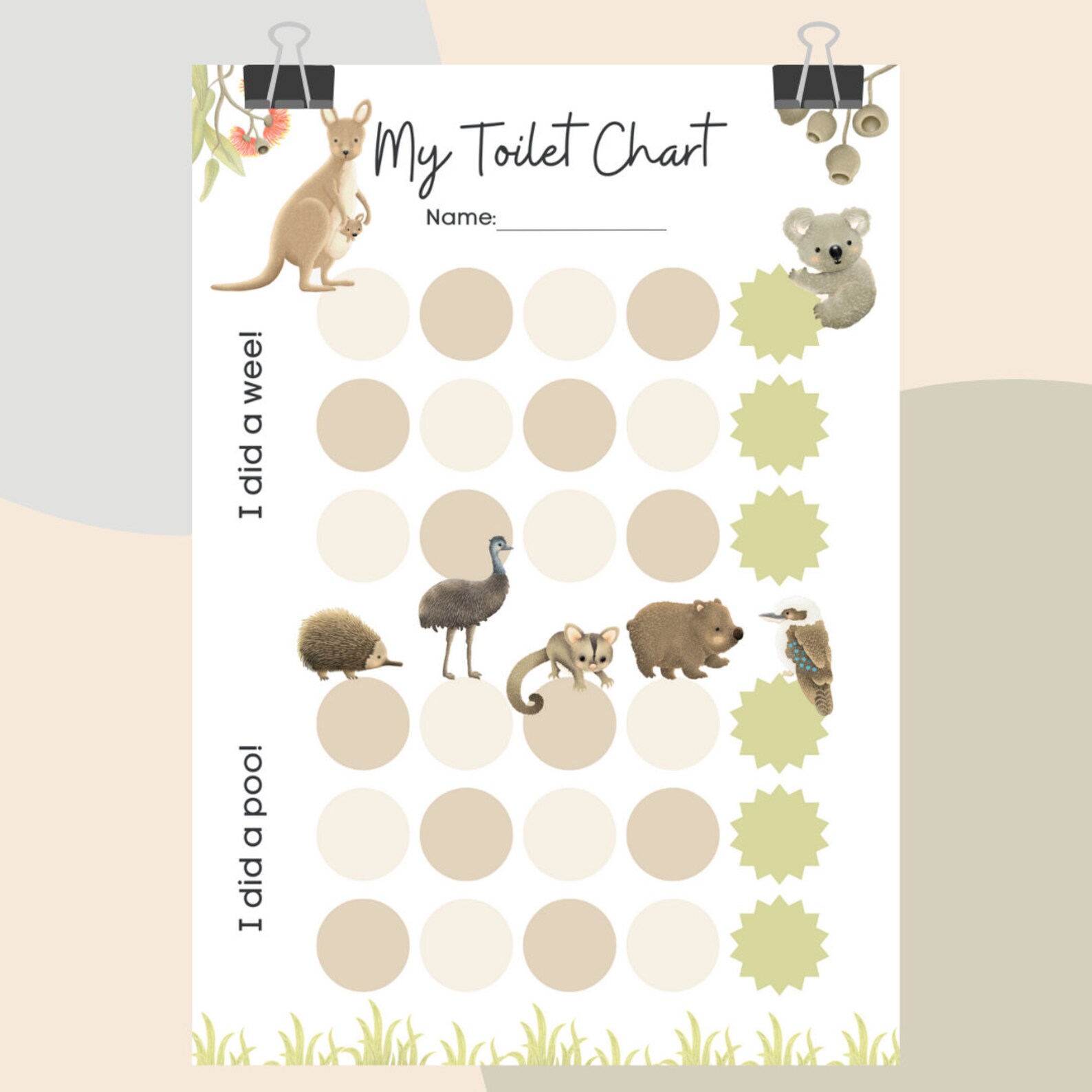 Toilet Chart Printable Aussie Animals | Potty Training Chart | Chore ...
