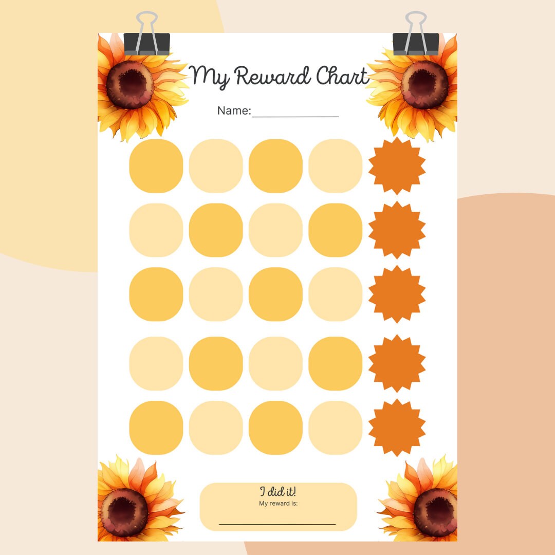 Reward Chart Printable Sunflowers | Potty Training Chart | Chore Chart ...
