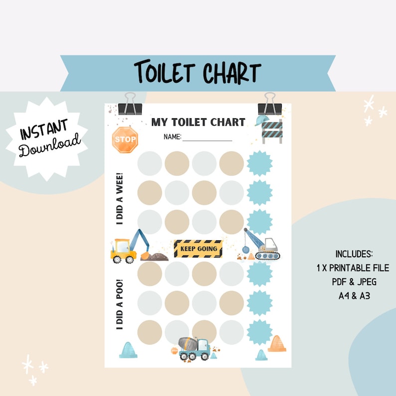 Toilet Chart Printable Diggers and Trucks Potty Training - Etsy