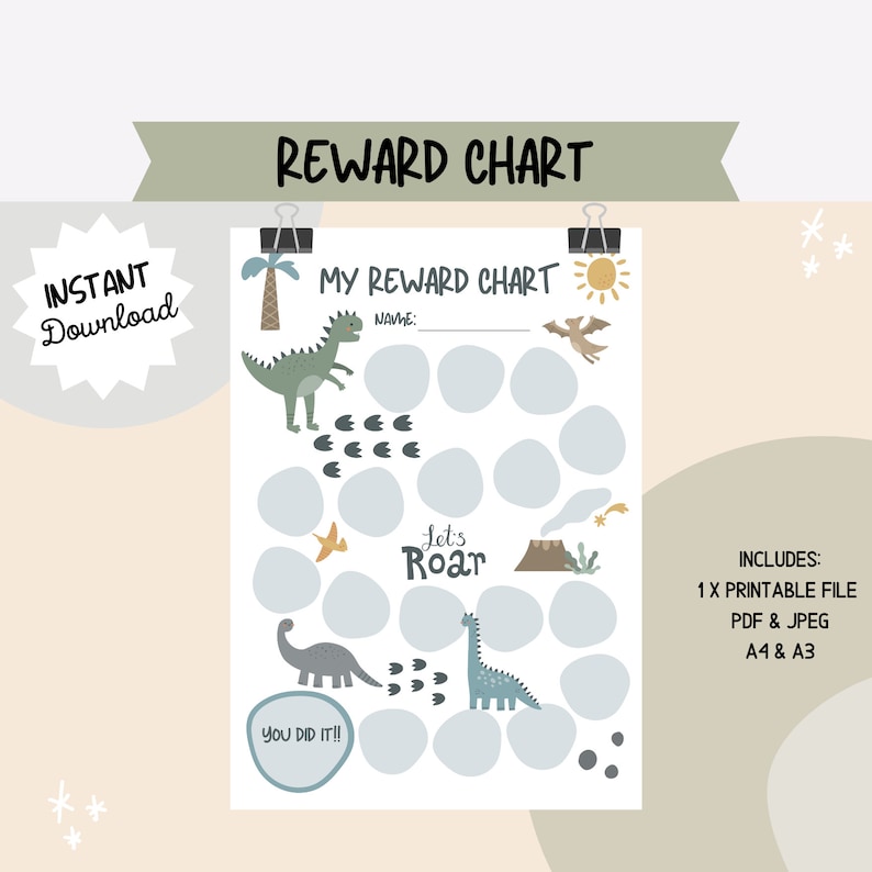 Reward Chart Printable Dinosaurs | Potty Training Chart | Chore Chart ...