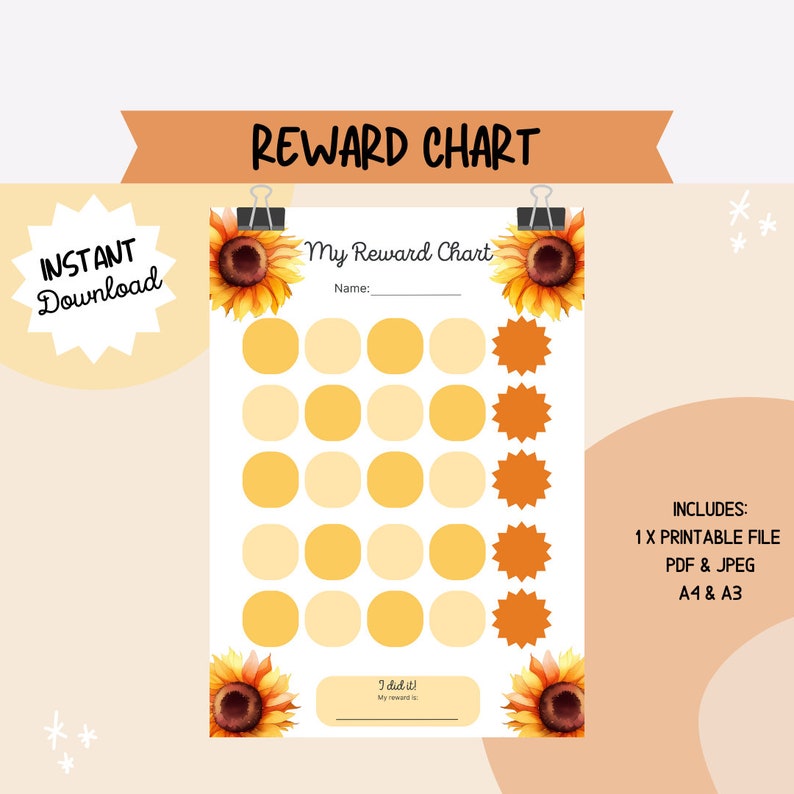 Reward Chart Printable Sunflowers | Potty Training Chart | Chore Chart ...