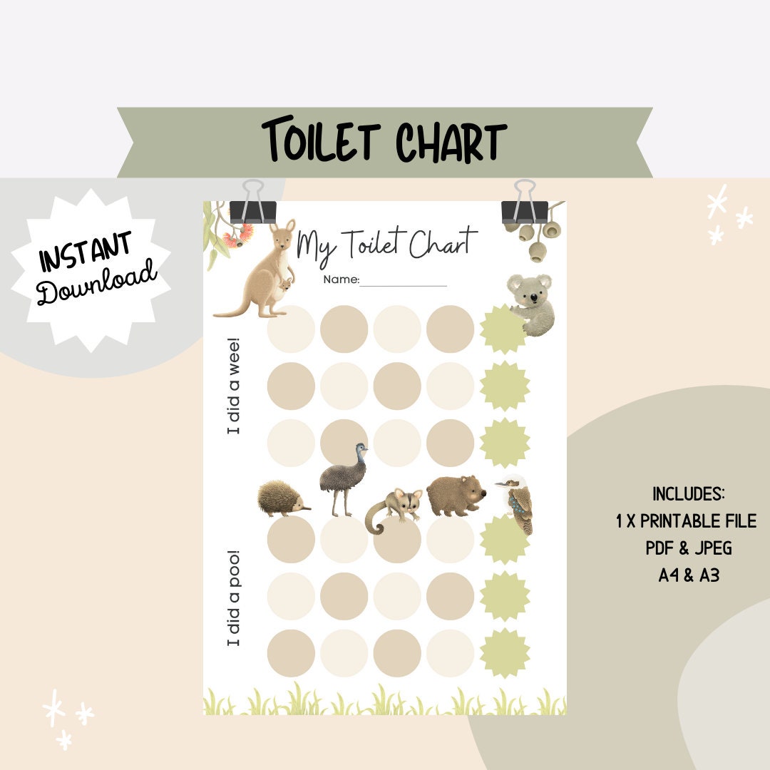 Toilet Chart Printable Aussie Animals | Potty Training Chart | Chore ...