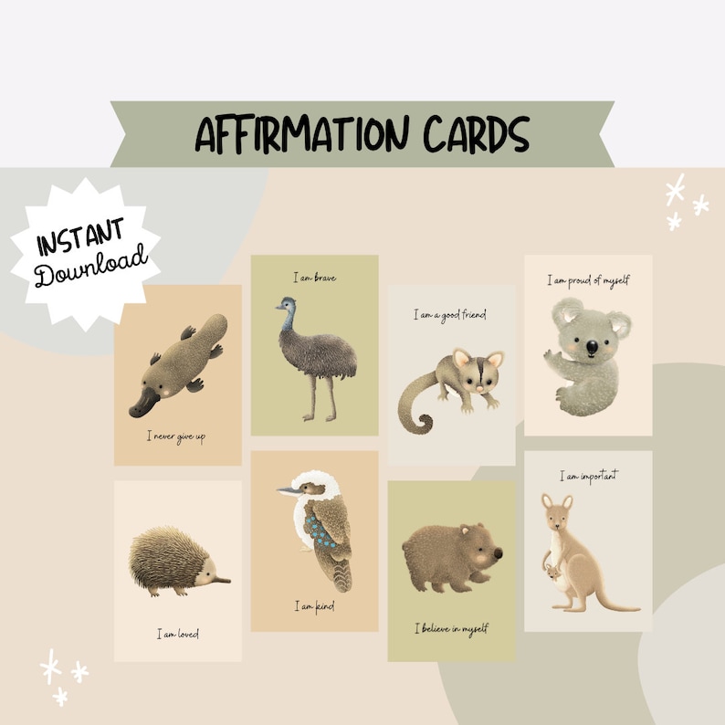 Affirmation Cards Toddler Printable Aussie Animals | Instant Download ...