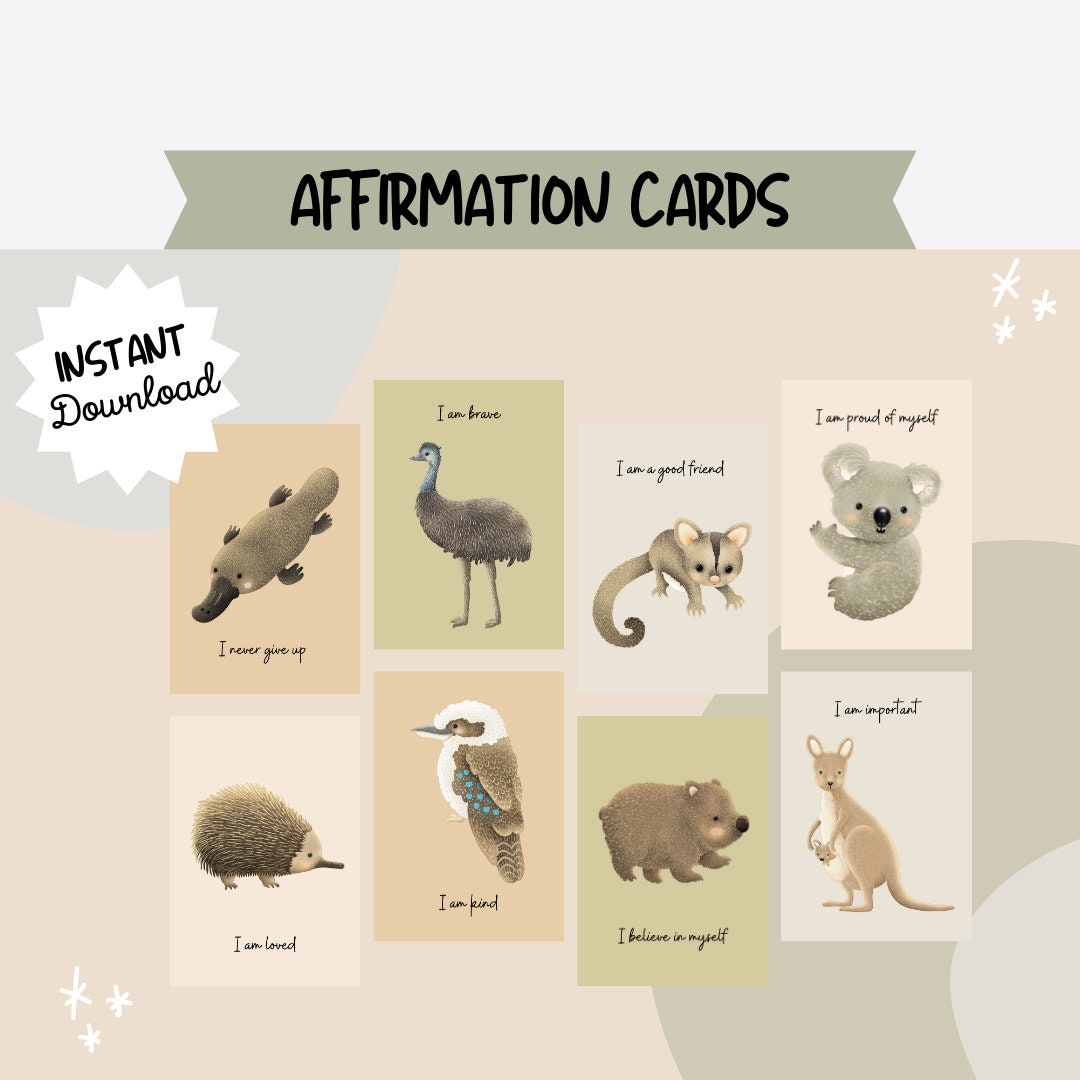 Affirmation Cards Toddler Printable Aussie Animals | Instant Download ...