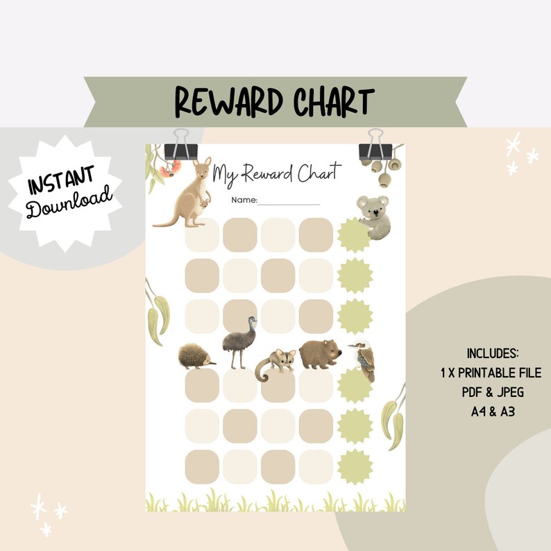 Reward Chart Printable Aussie Animals | Potty Training Chart | Chore ...