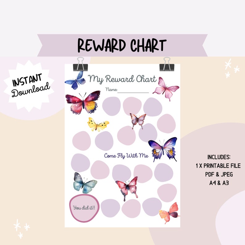 Reward Chart Printable Butterfly | Potty Training Chart | Chore Chart ...