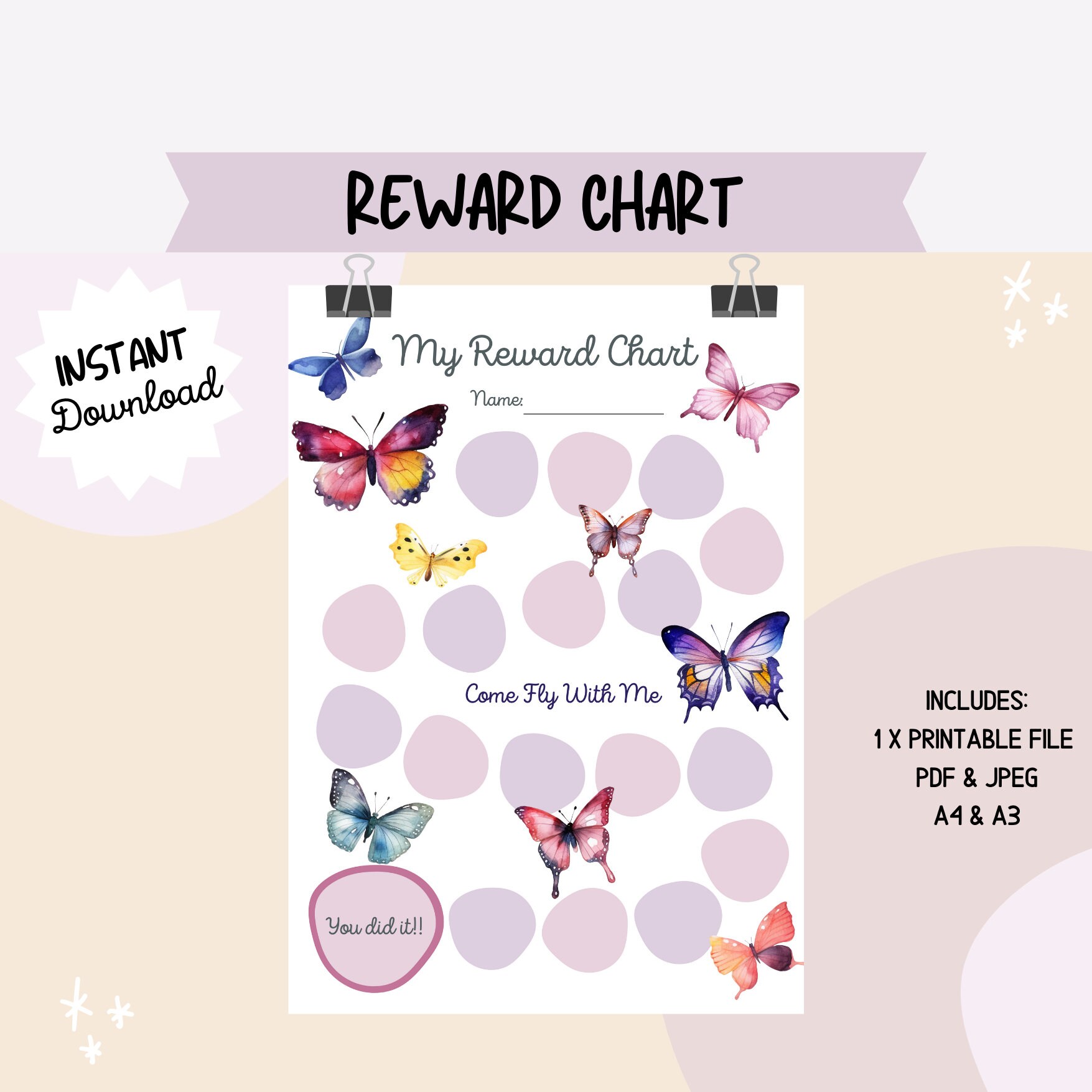 Reward Chart Printable Butterfly | Potty Training Chart | Chore Chart ...
