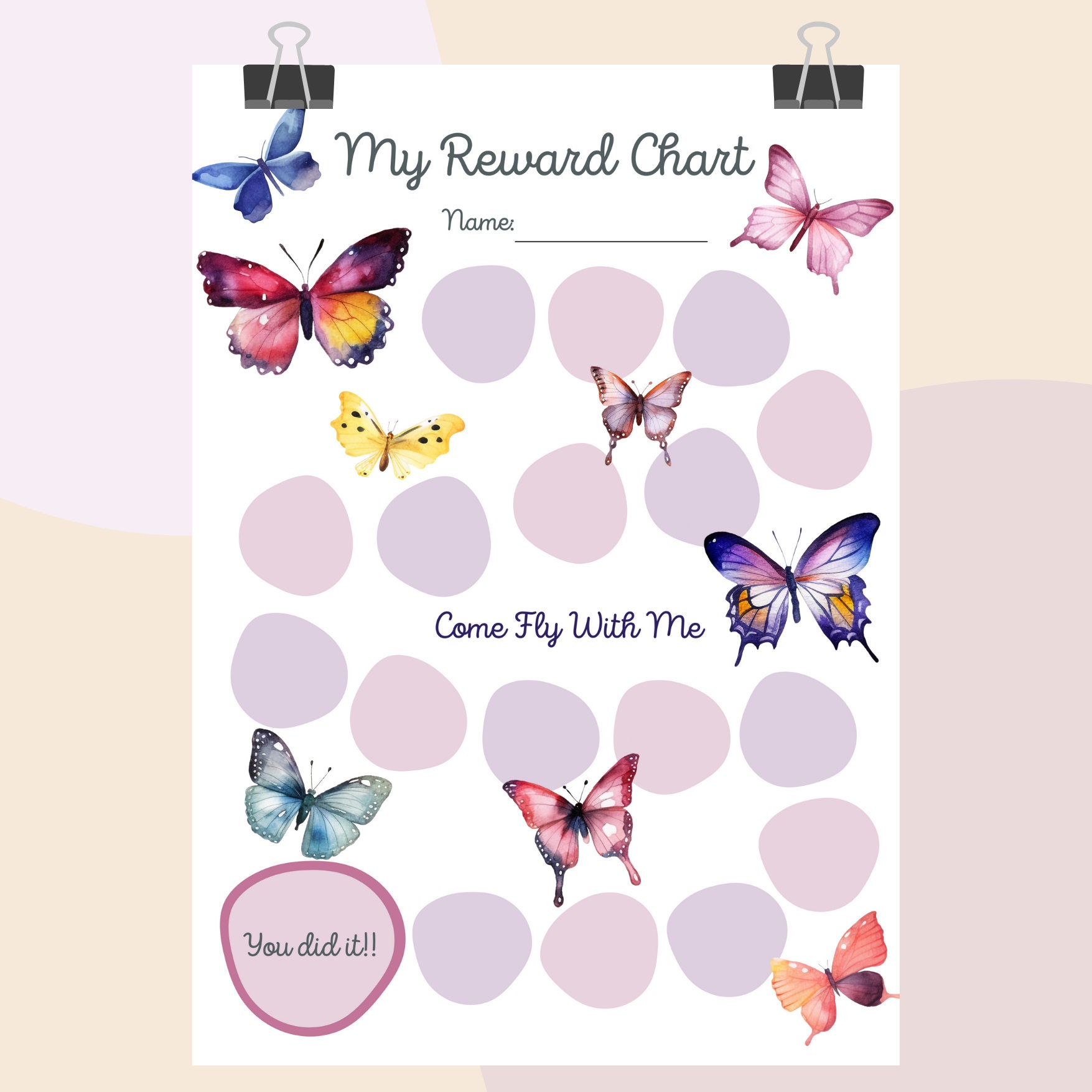 Reward Chart Printable Butterfly | Potty Training Chart | Chore Chart ...