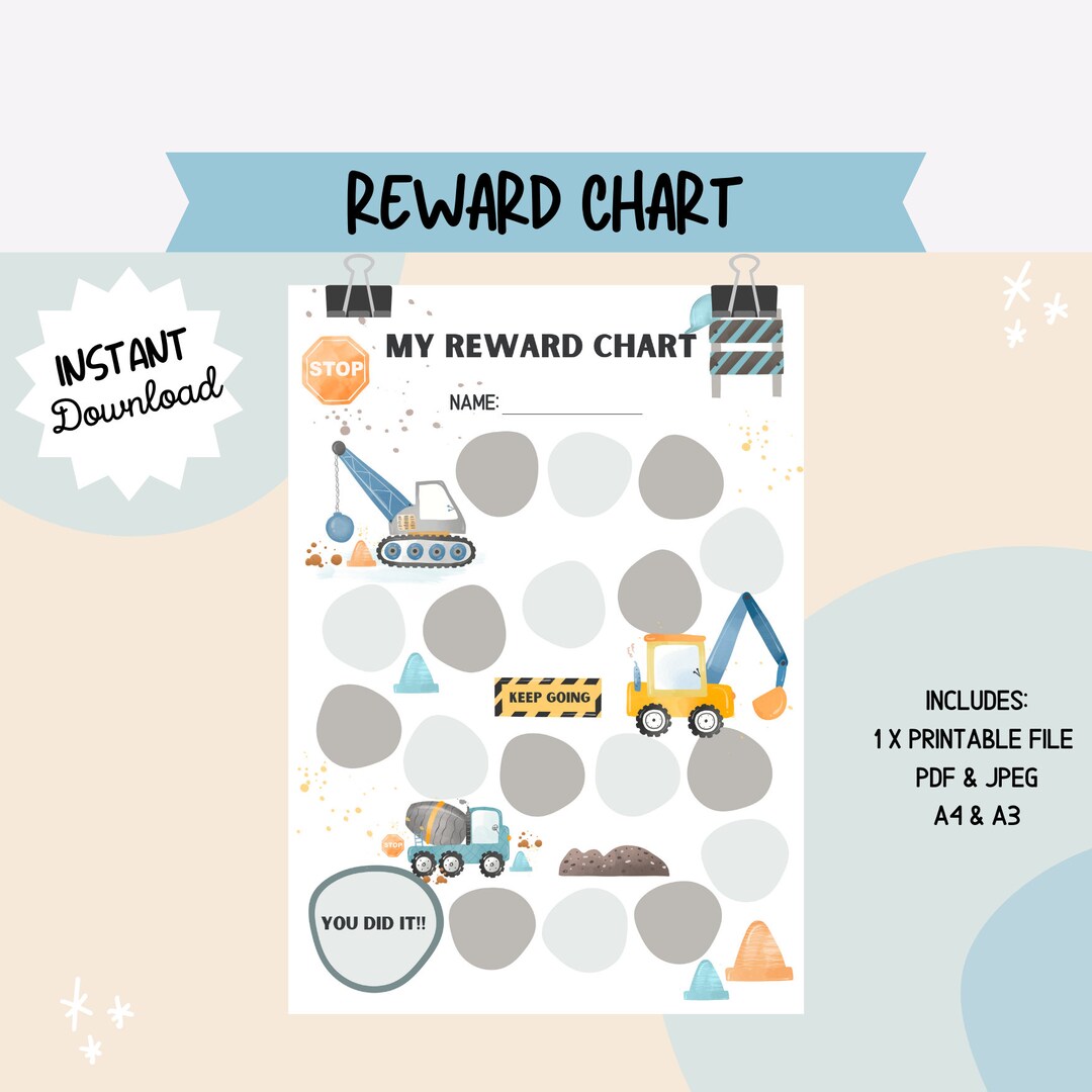 Reward Chart Printable Diggers and Trucks | Potty Training Chart ...