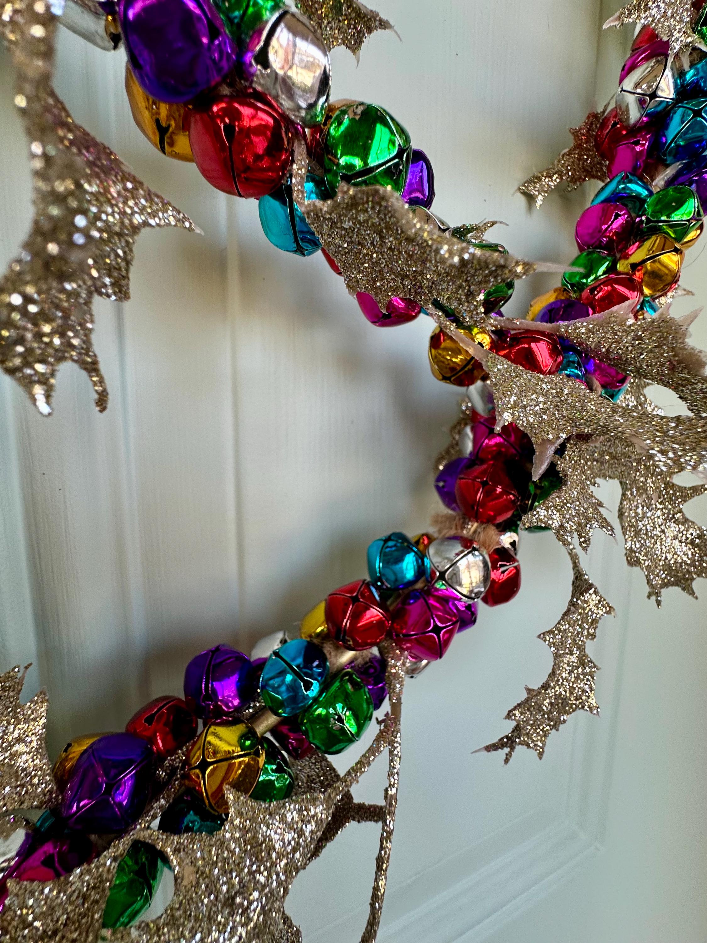 Colorful Jingle Bell Peace Wreath: Champagne Gold Vine Christmas and ...
