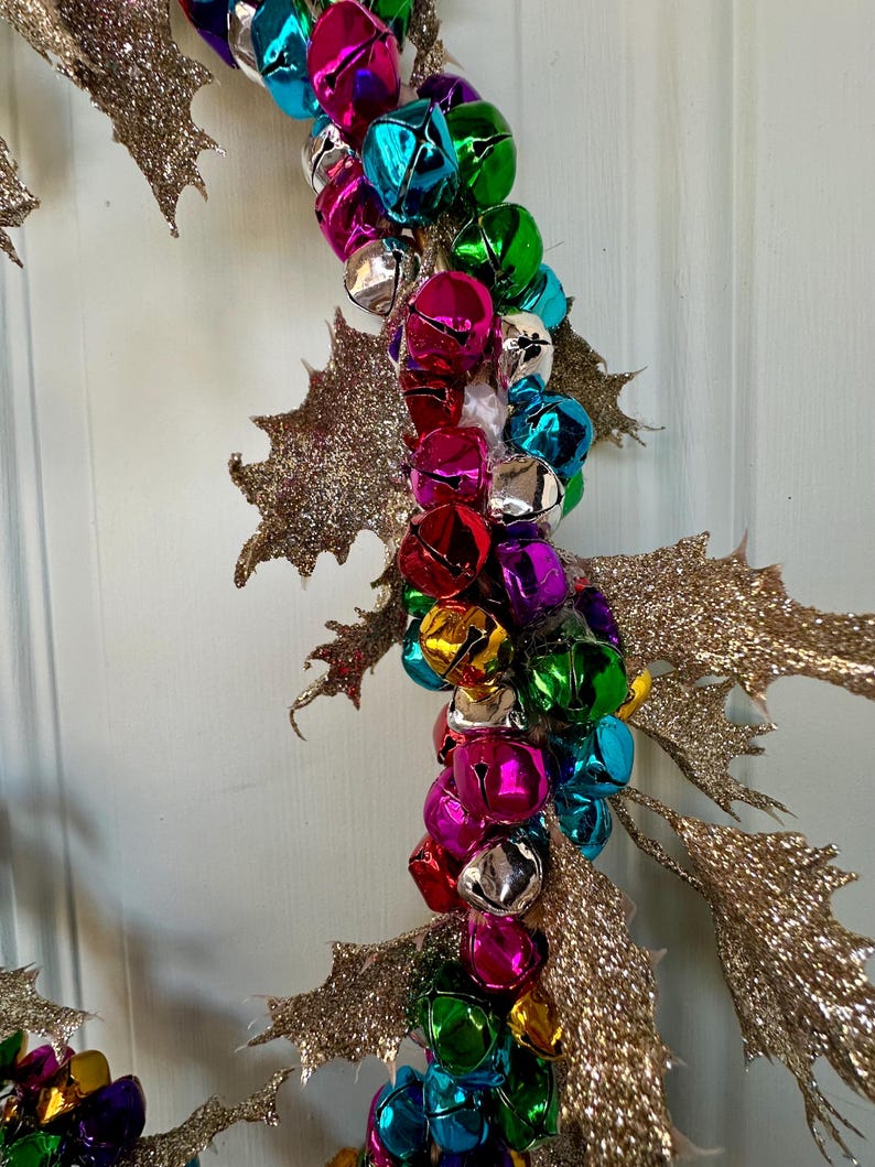 Colorful Jingle Bell Peace Wreath: Champagne Gold Vine Christmas and ...