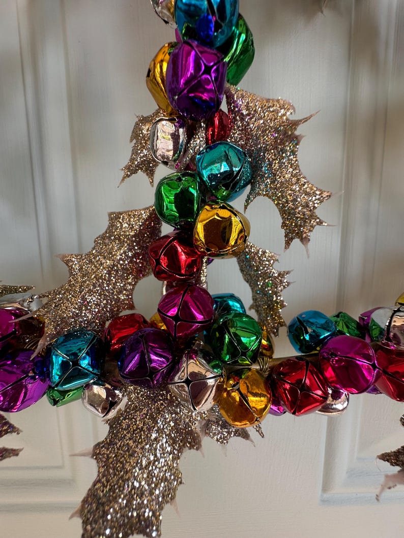 Colorful Jingle Bell Peace Wreath: Champagne Gold Vine Christmas and ...
