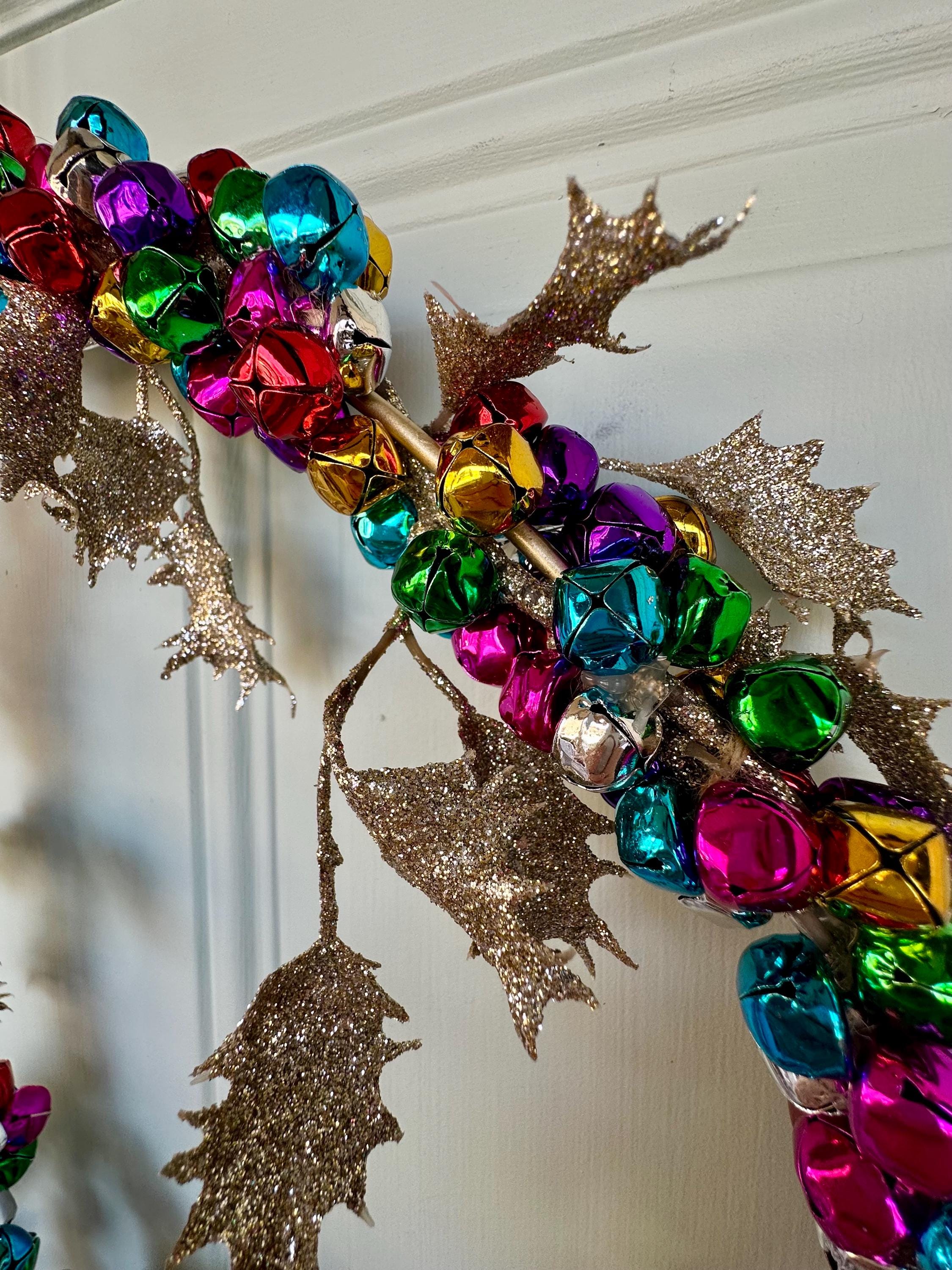 Colorful Jingle Bell Peace Wreath: Champagne Gold Vine Christmas and ...