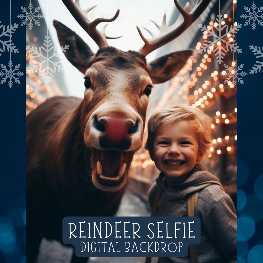 Reindeer Selfie Rudy Digital Backdrop Santa's Reindeer Christmas ...
