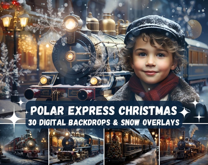 30 Christmas Polar Express Digital Backdrops, Digital Christmas Bundle ...