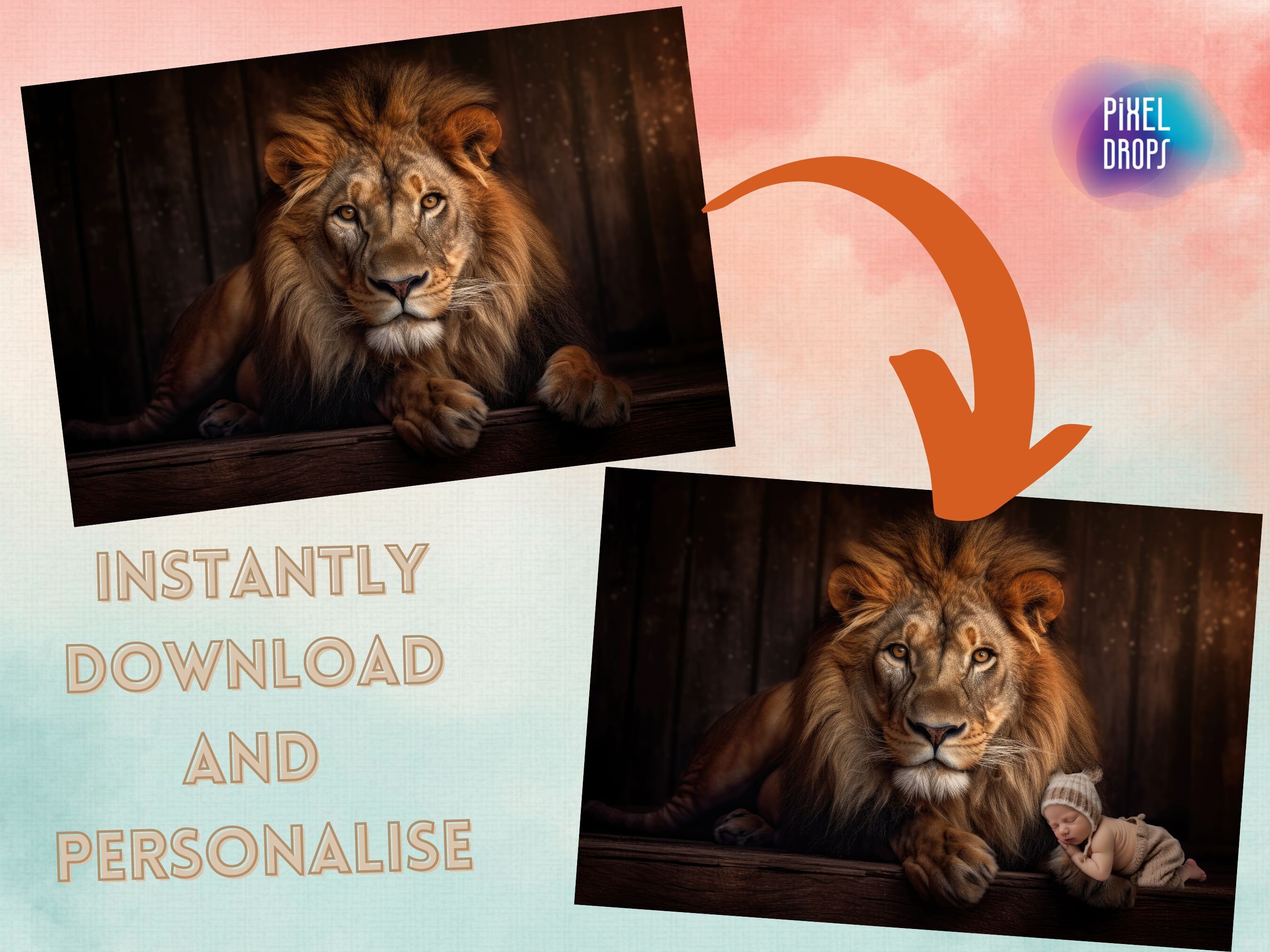Digital Background of a Lion for Newborn and Kids Photography, Digital ...
