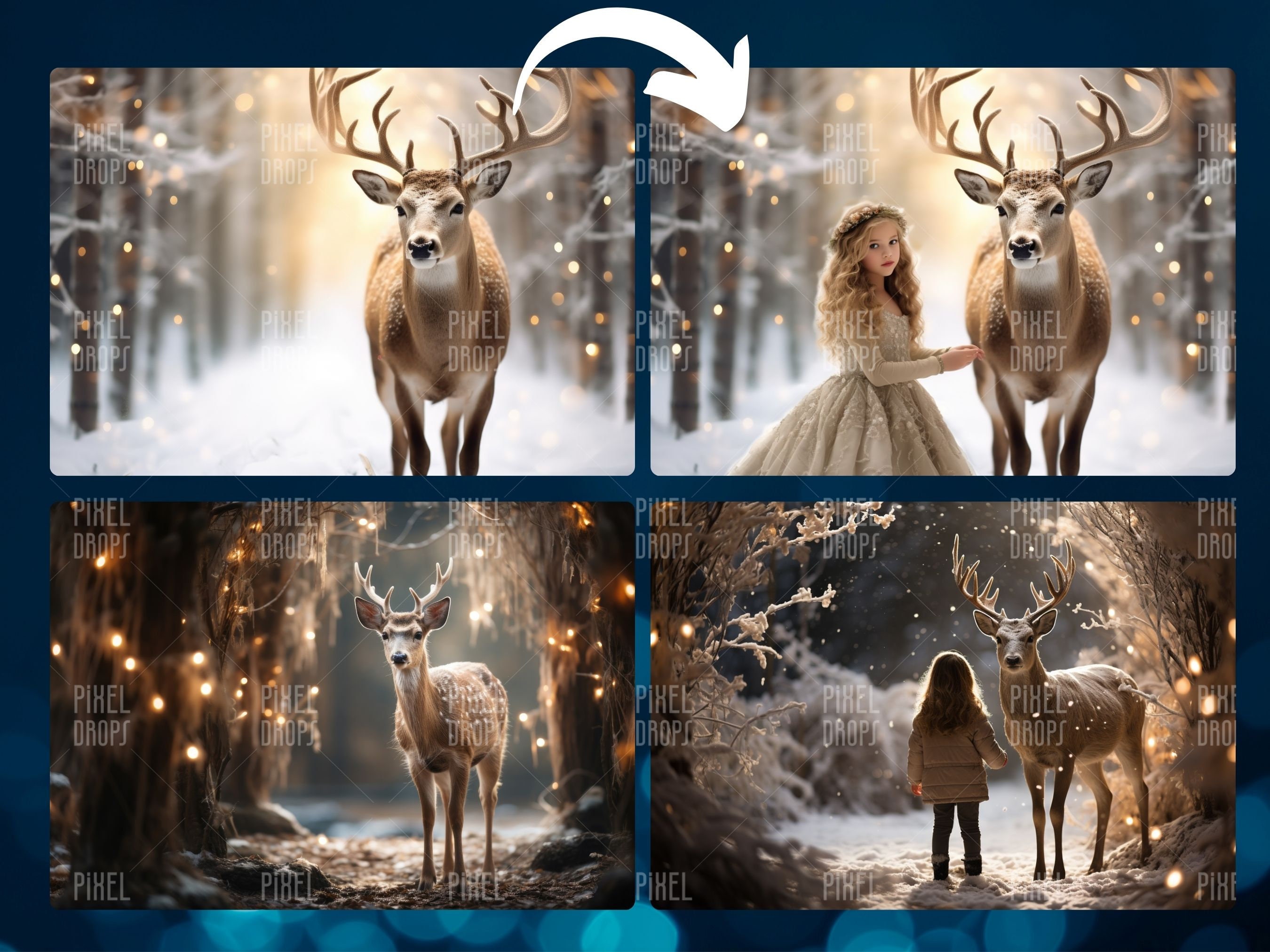 Reindeer Enchanted Winter Forest Digital Backdrop Christmas Background ...