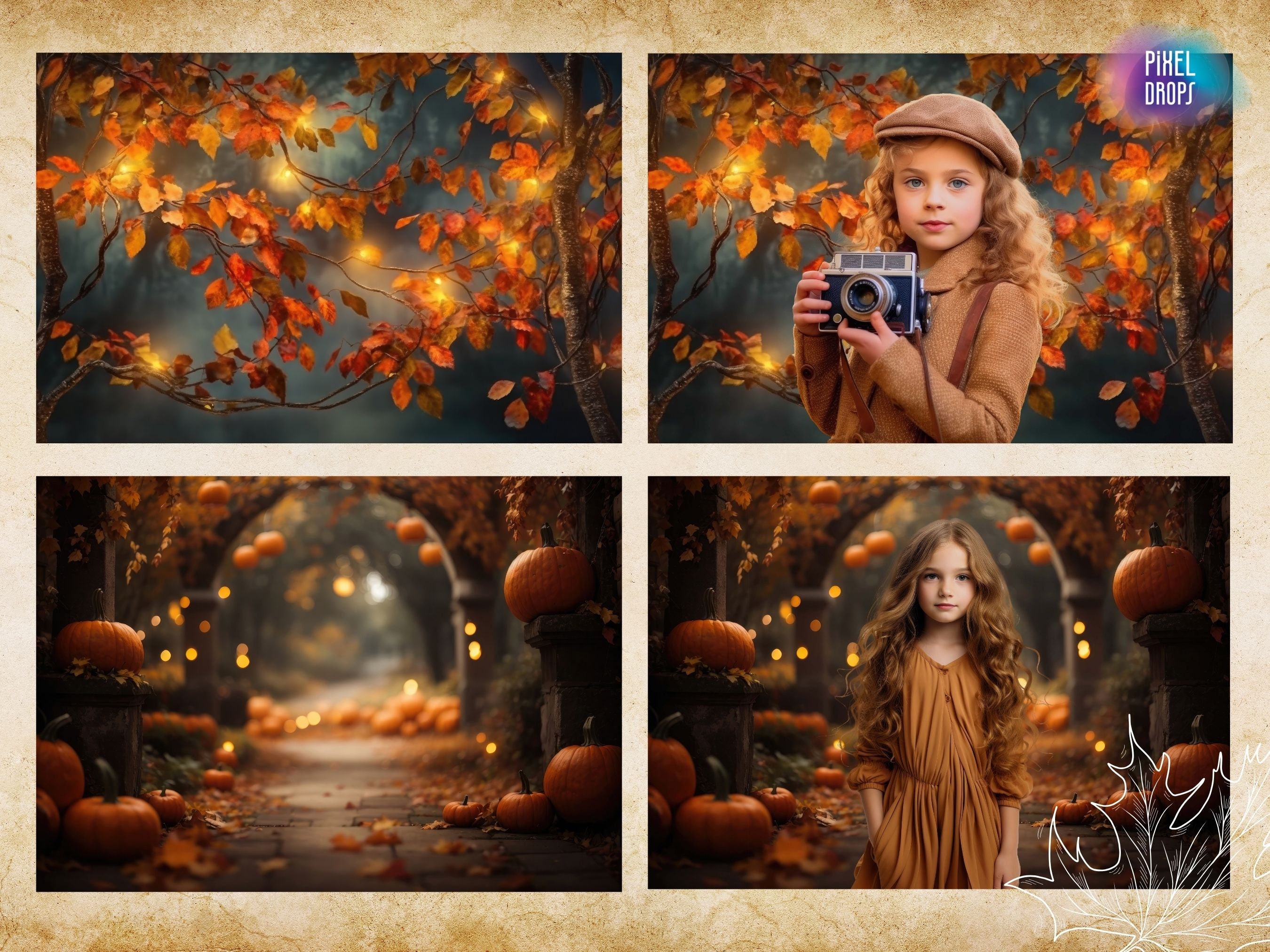 Fall Portrait Backdrop Photoshop Digital Autumn Photo Editing - Etsy