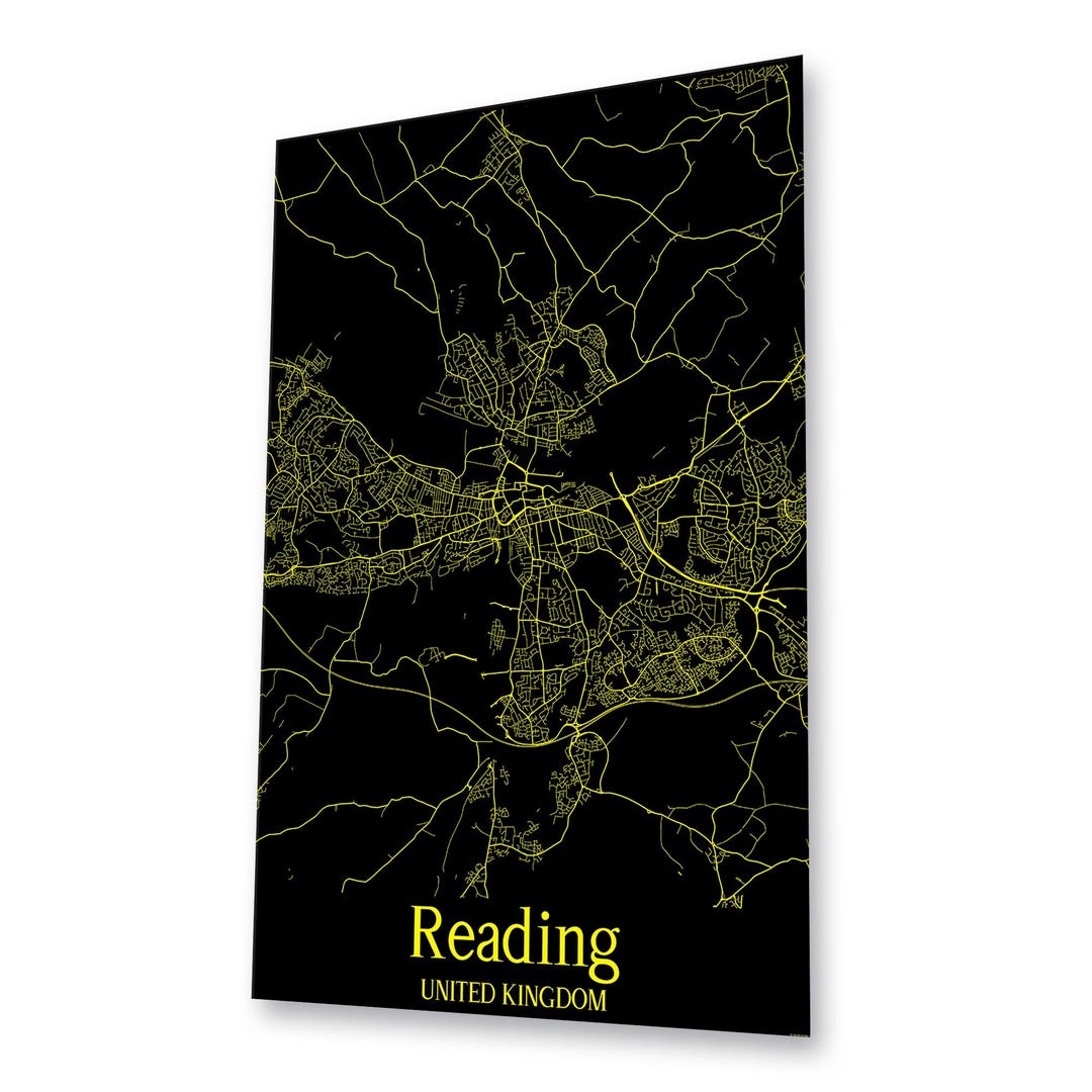 Reading Street Map Black Yellow Glass Wall Art, HD Digital Print on ...