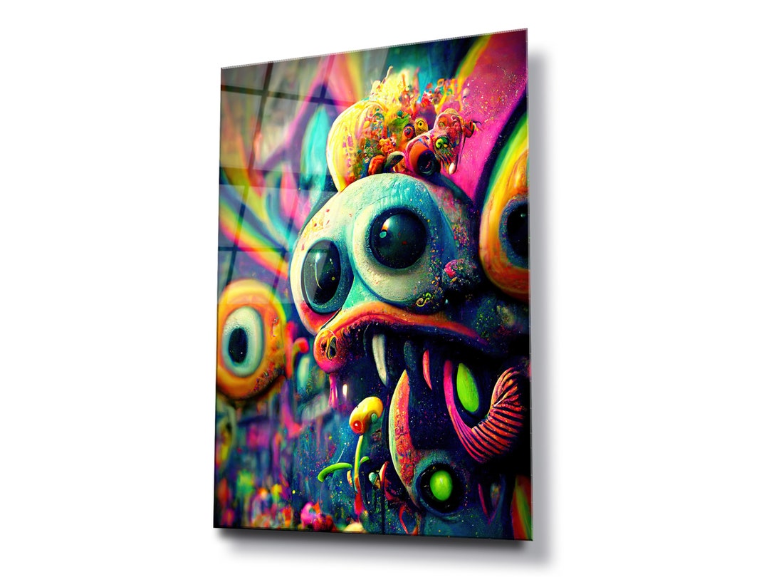 Rainbow Coloured Monsters Glass Wall Art HD Digital Print on - Etsy
