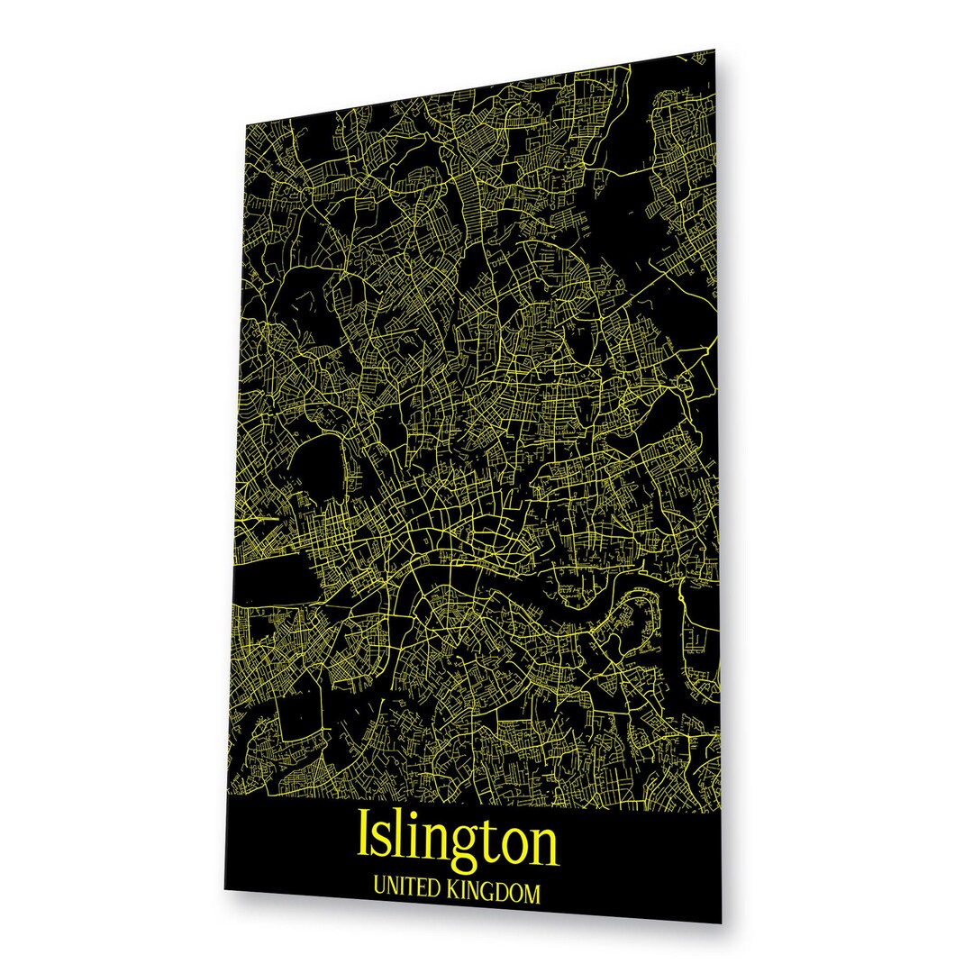 Islington Street Map Black Yellow Glass Wall Art, HD Digital Print on ...