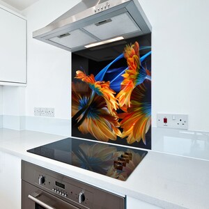 Neon Flowers Kitchen Glass Splashback - Heat Resistant 6mm Toughened ...
