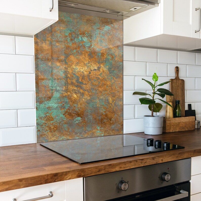 Copper Marble Glass Kitchen Splashback – Heat Resistant, Toughened ...