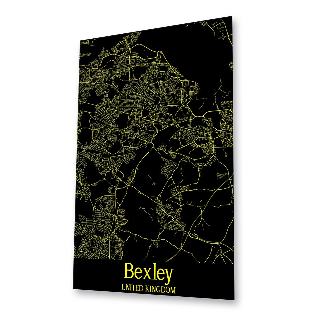 Bexley Map Street Black Yellow Glass Wall Art, HD Digital Print on ...