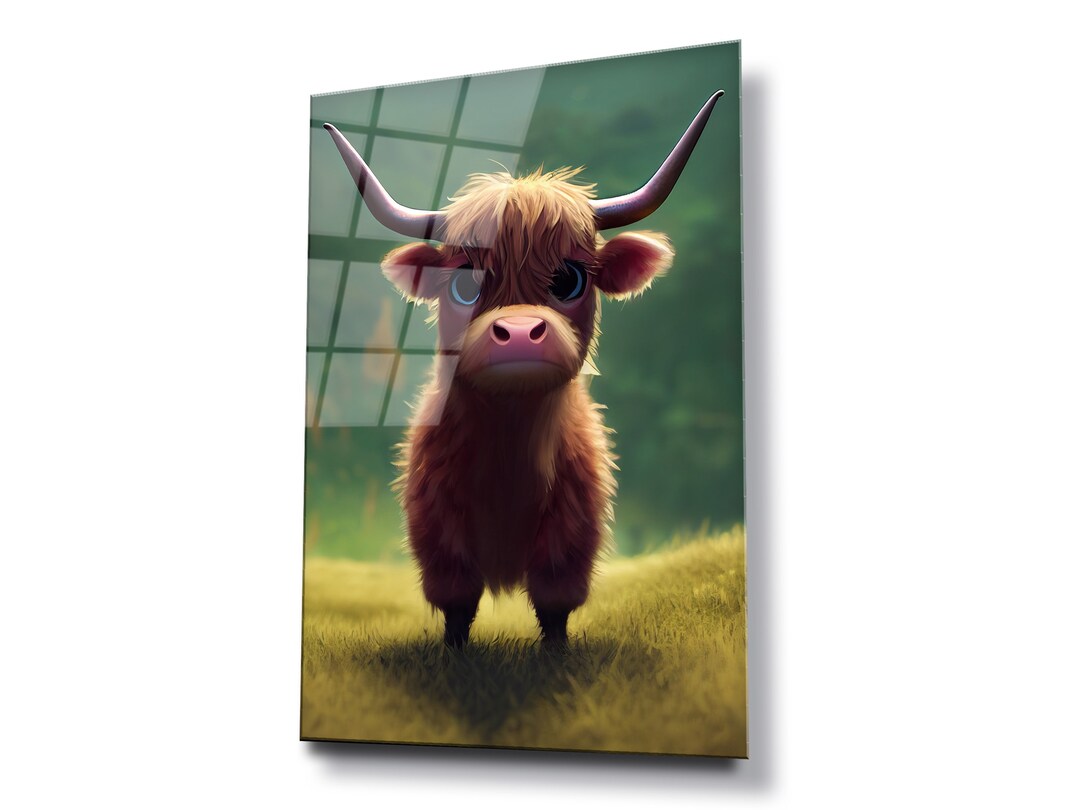Cute Little Bull Cartoon Glass Wall Art HD Digital Print on - Etsy
