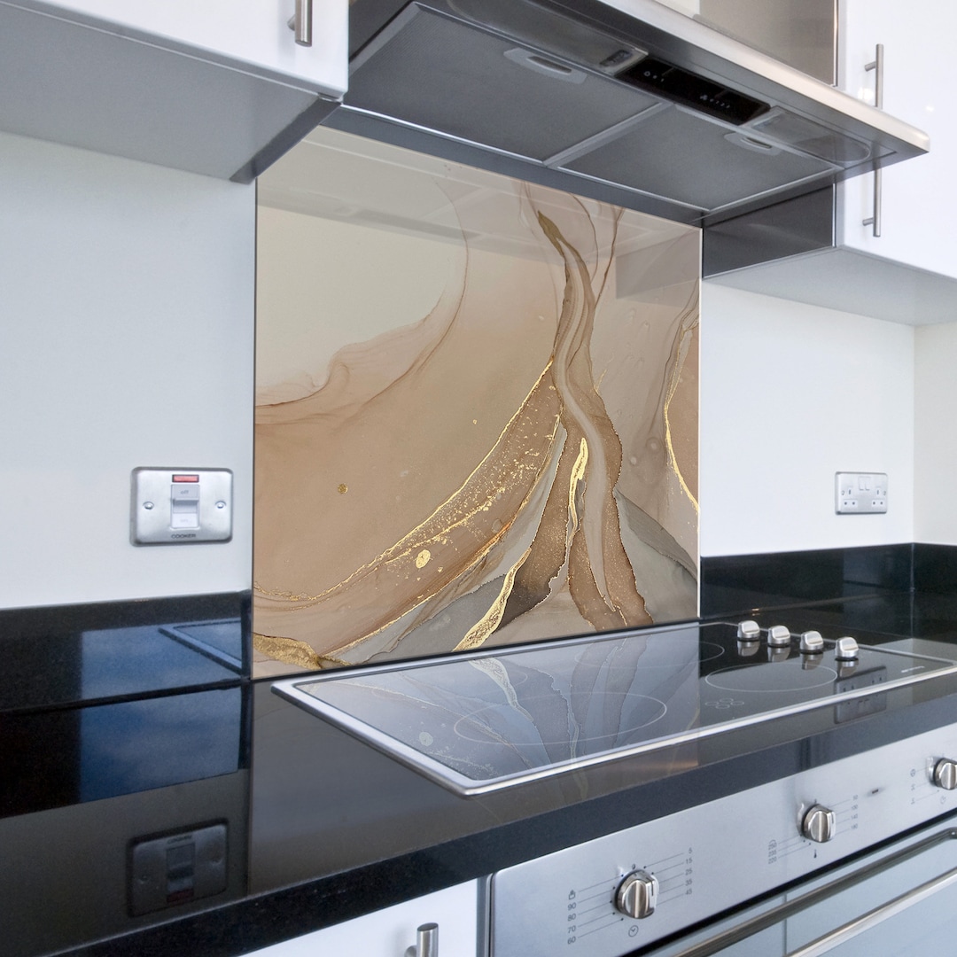 Gold Marble Glass Splashback Heat Resistant 6mm Toughened Glass Printed ...