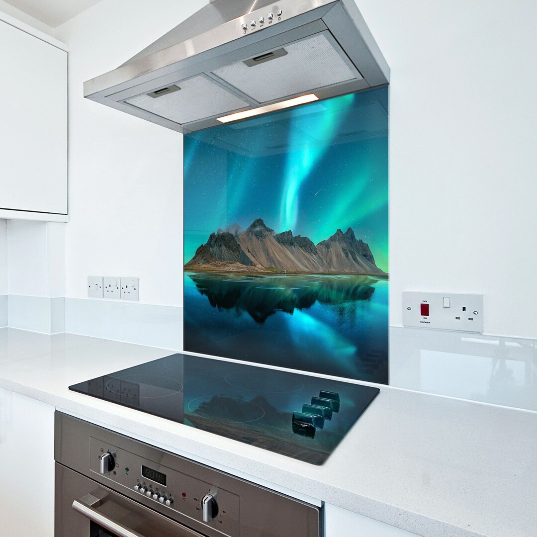 Northern Lights Glass Kitchen Splashback – Heat Resistant Cooker Panel ...