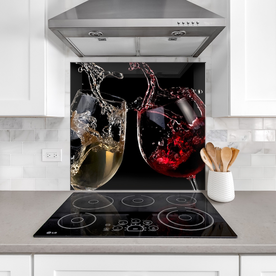 Red and White Wine Splash Kitchen Glass Splashback - Heat Resistant 6mm ...