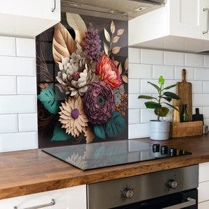 Flowers Abstract Splash Kitchen Glass Splashback - Heat Resistant 6mm ...