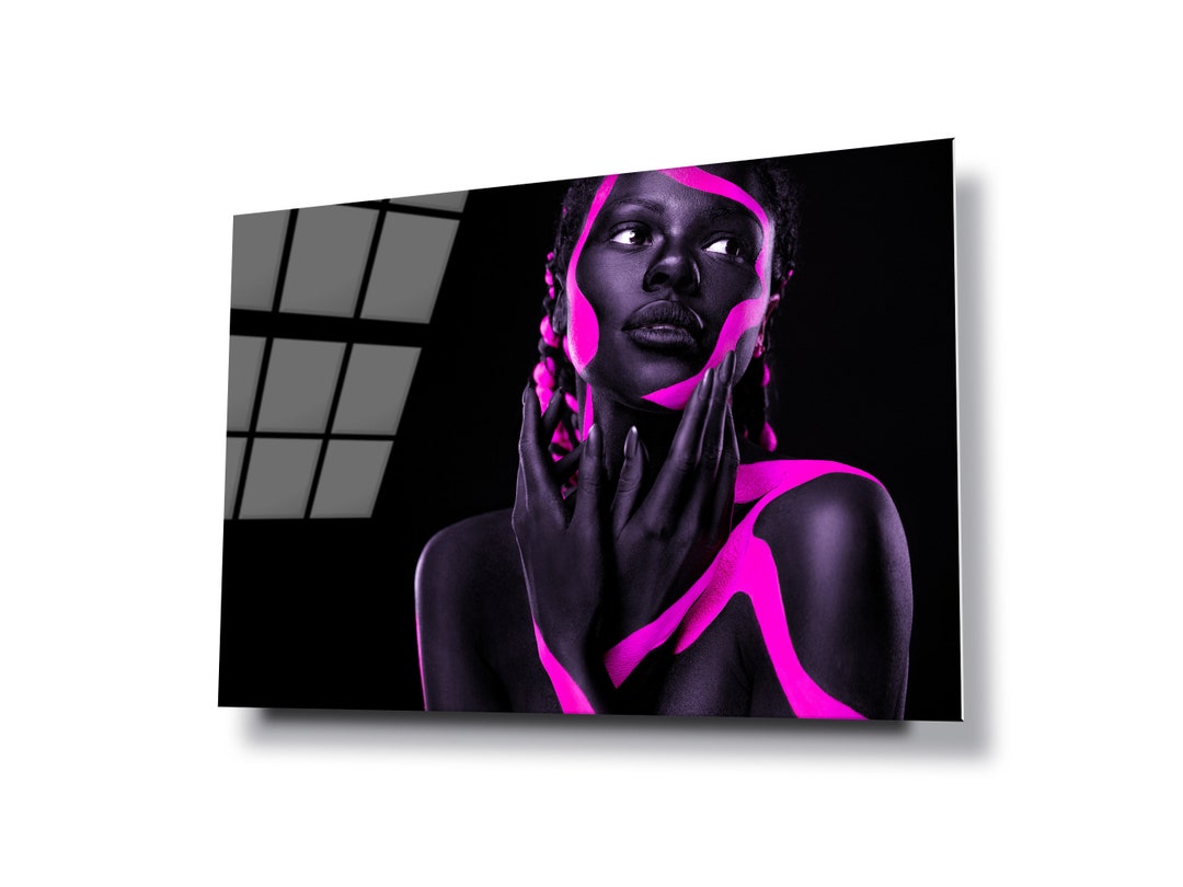 Pink Body Paint Woman Glass Wall Art HD Digital Print on - Etsy