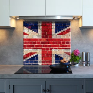 Union Jack Tile Effect Kitchen Glass Splashback - Heat Resistant 6mm ...