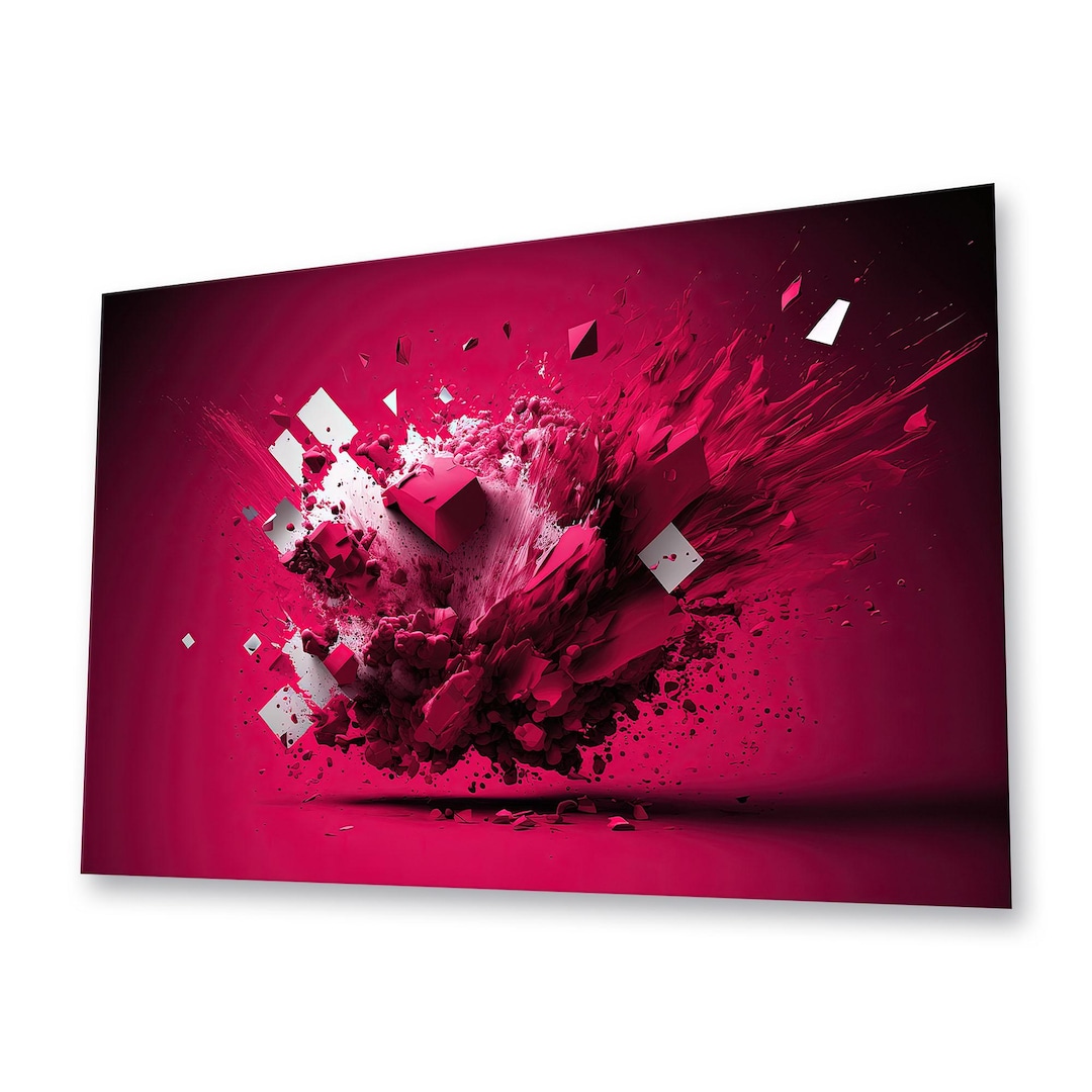 Viva Magenta Explosion Glass Wall Art, HD Digital Print on Glass Poster ...