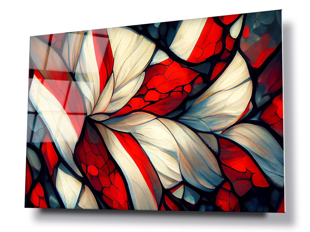 Red & Beige Stained Glass Effect Wall Art, HD Digital Print on Glass ...