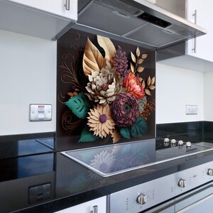 Flowers Abstract Splash Kitchen Glass Splashback - Heat Resistant 6mm ...