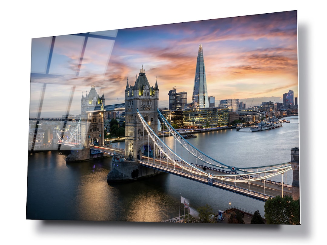 Tower Bridge London After Sunset Glass Wall Art, HD Digital Print on ...