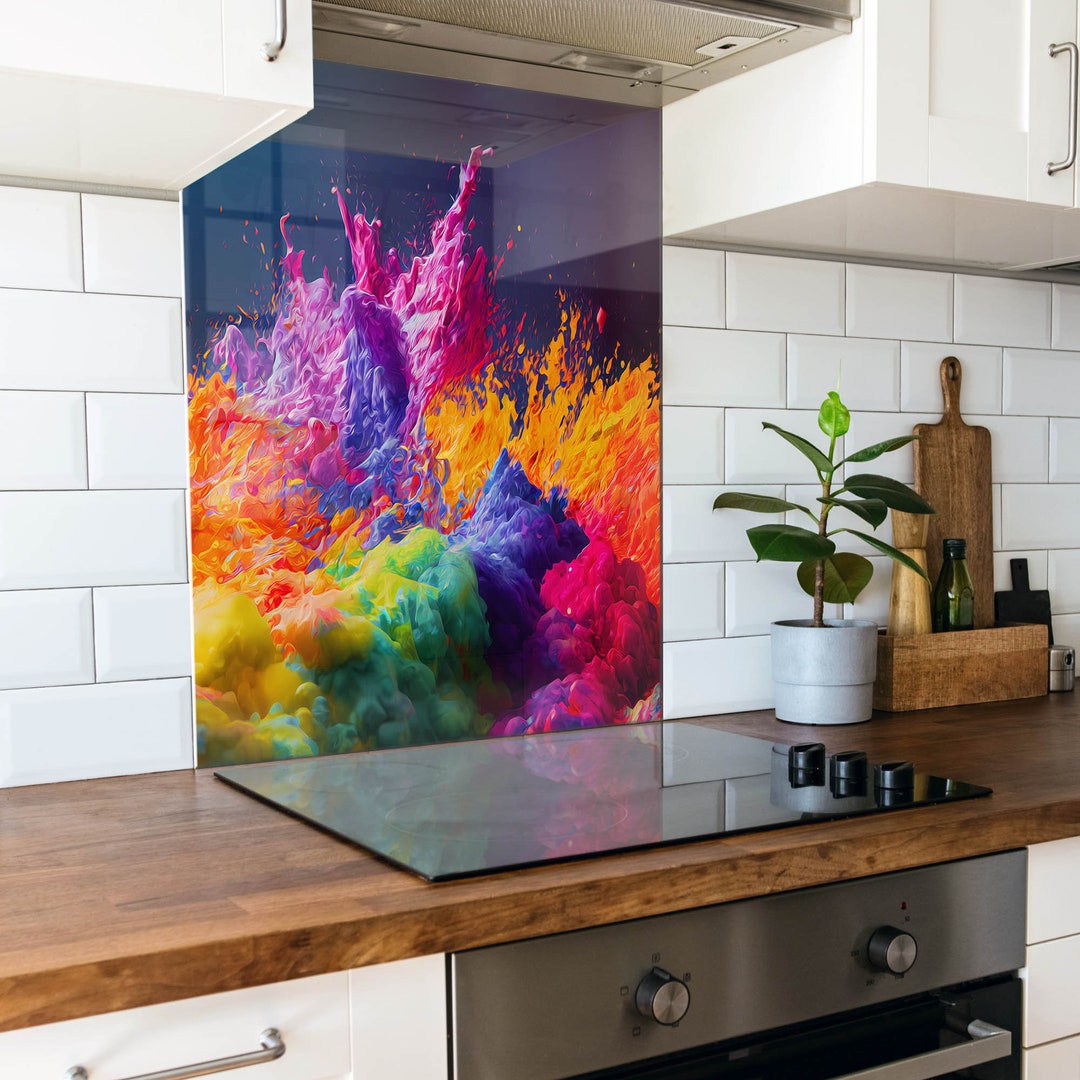 Paint Splash Kitchen Glass Splashback Heat Resistant 6mm Toughened ...